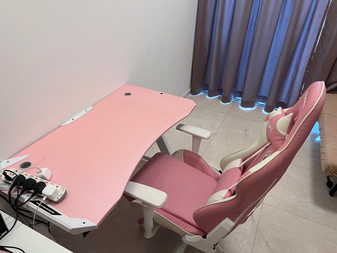 Pink study table+chair, Furniture & Home Living, Furniture, Tables ...