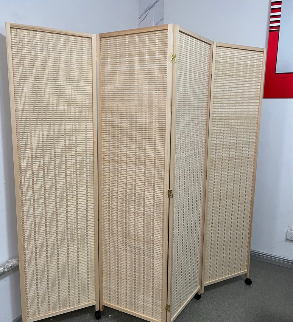Room partition panel bamboo room divider with castor, Furniture & Home ...
