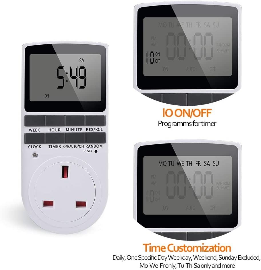 (S012) Timer Plug Socket, AMINAC Digital Security Plug Programmable Timer Socket with LCD ...