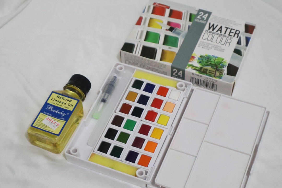 SeamiArt Superior 24 Colors Watercolor Set + Berkeley Refined Linseed ...