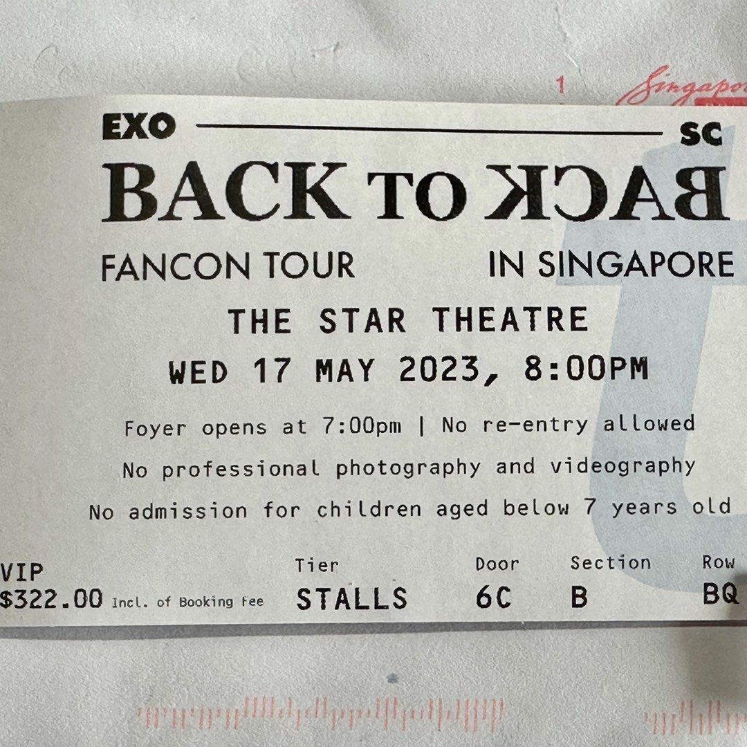 Section B Physical Ticket EXO-SC Back to Back Fancon Tour in Singapore ...