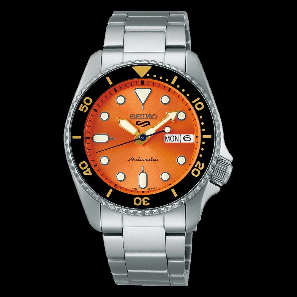Seiko 5 Sports 38mm Orange Dial Stainless Steel Automatic Watch SRPK35 ...