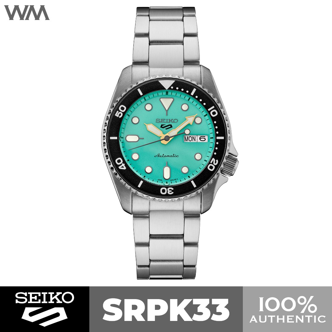 Seiko 5 Sports Teal Dial 38mm Stainless Steel Automatic Watch SRPK33 ...