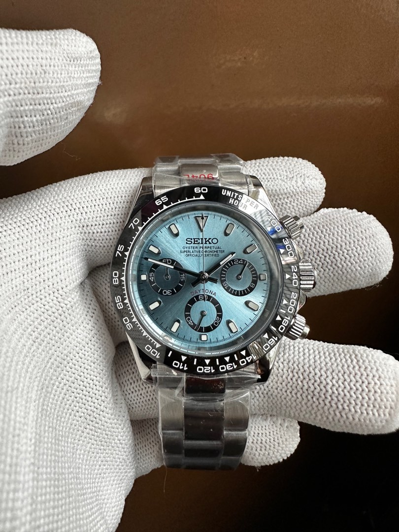 Seiko Daytona Ice Blue mod, Men's Fashion, Watches & Accessories ...
