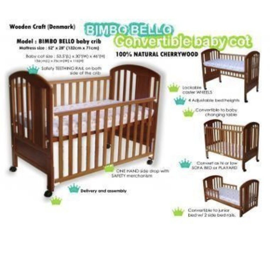 (Self collect) Bimbo Bello Solid Wood Convertible Cot, Babies & Kids ...