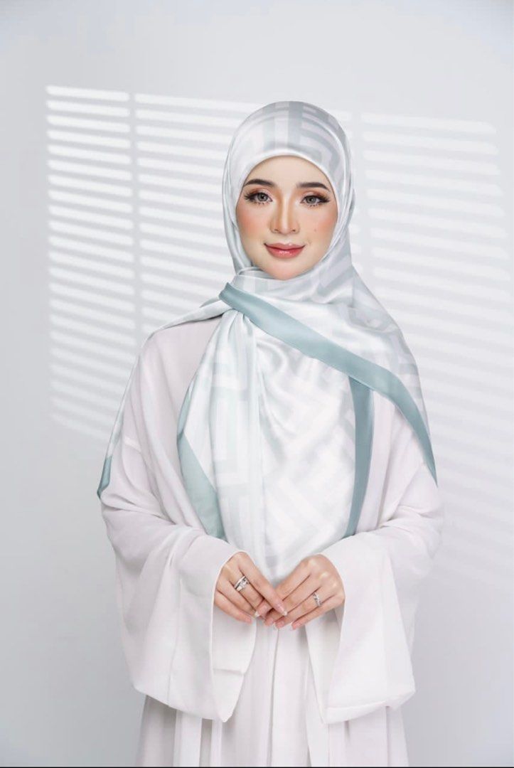 Super Flowy Italian Silk Square in Mint Green (Code : Dhia ), Women's Fashion, Muslimah Fashion ...