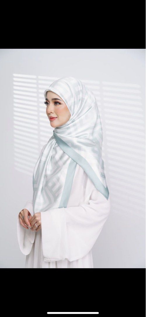 Super Flowy Italian Silk Square in Mint Green (Code : Dhia ), Women's Fashion, Muslimah Fashion ...