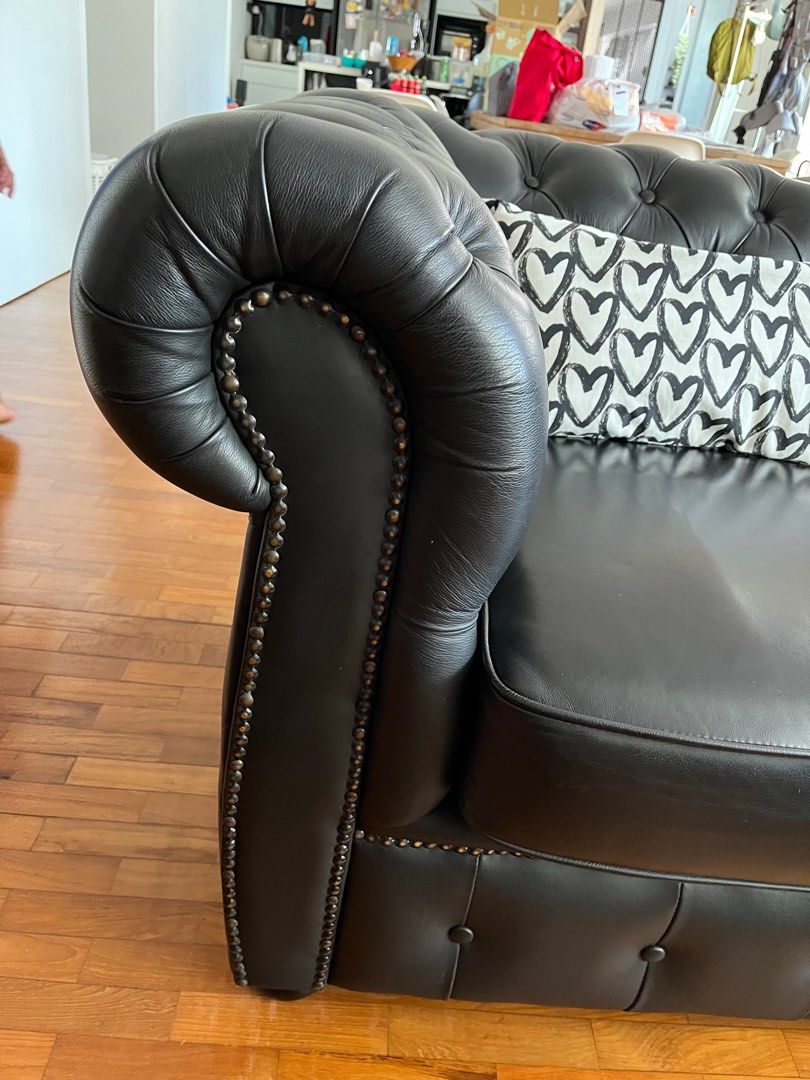 Rochester Black Leather Sofa, Furniture & Home Living, Furniture, Sofas ...