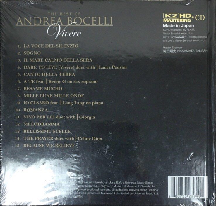 Andrea Bocelli(The Best Of)K2HD版, 興趣及遊戲, 音樂、樂器 & 配件, 音樂與媒體 - CD 及 DVD - Carousell