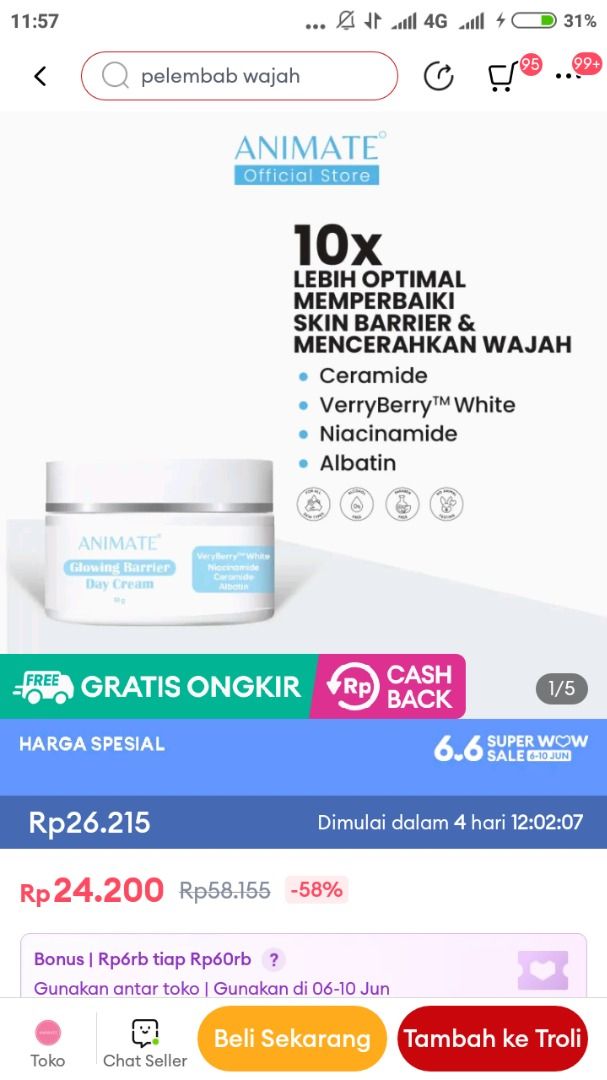 Animate day cream, Kesehatan & Kecantikan, Kulit, Sabun & Tubuh di Carousell