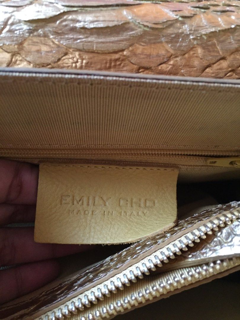 Authentic Emily Cho Gold Genuine Leather Snake Skin Embossed Satchel ...