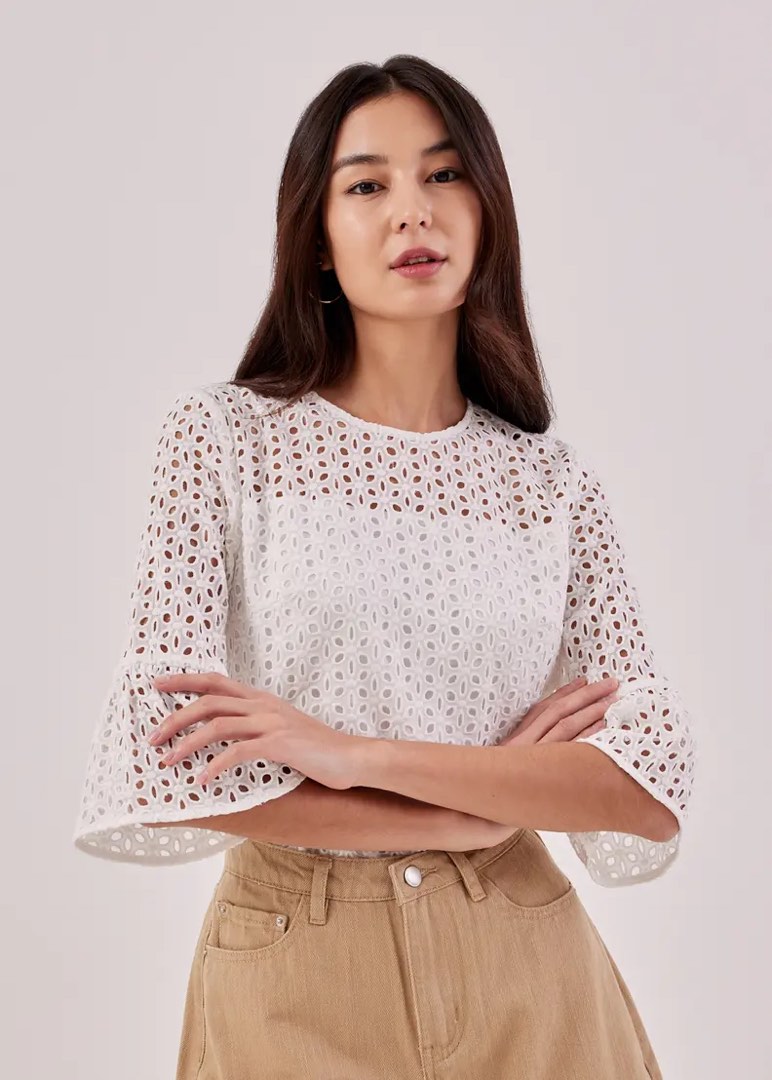 BNWT Love Bonito Esena Eyelet Bell Top, Women's Fashion, Tops, Blouses ...