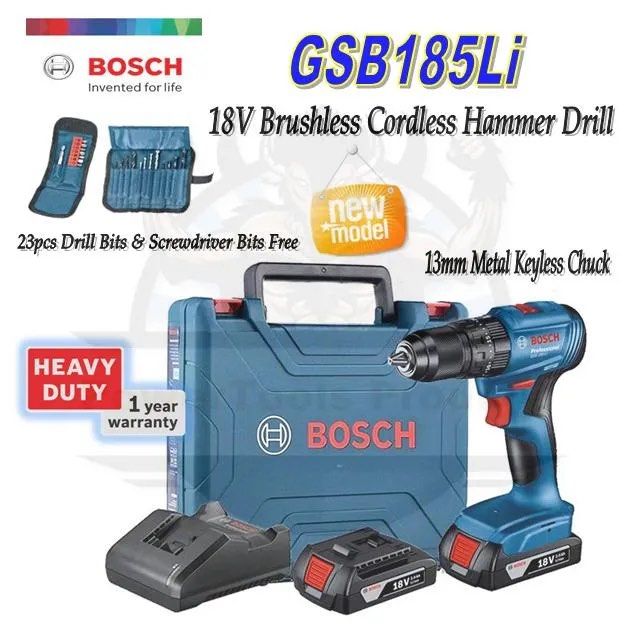 BOSCH GSB 185-LI IMPACT DRILL DRIVER WITH FREE ACCESSORIES AND CAN ...