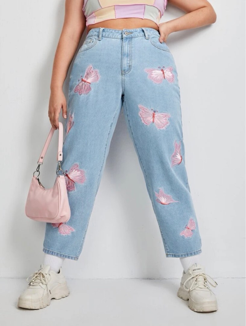 Butterfly embroidered jeans, Women's Fashion, Bottoms, Jeans & Leggings on Carousell