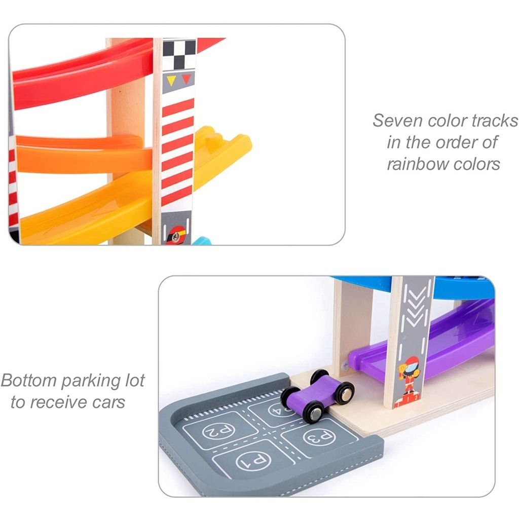 Car Track Race Ramp Racer Wooden Cars Kids Educational Toddler, Hobbies ...
