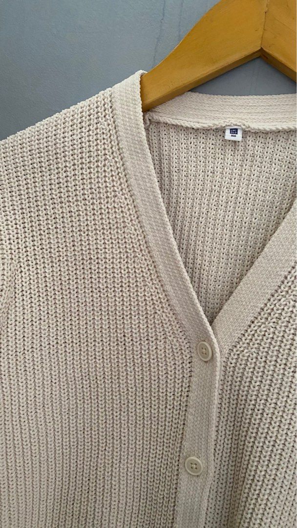 Cardigan Rajut Crop Uniqlo 3D Knit Cream - Cardigan Ribbed Tebal Putih Bw Broken White, Fesyen ...