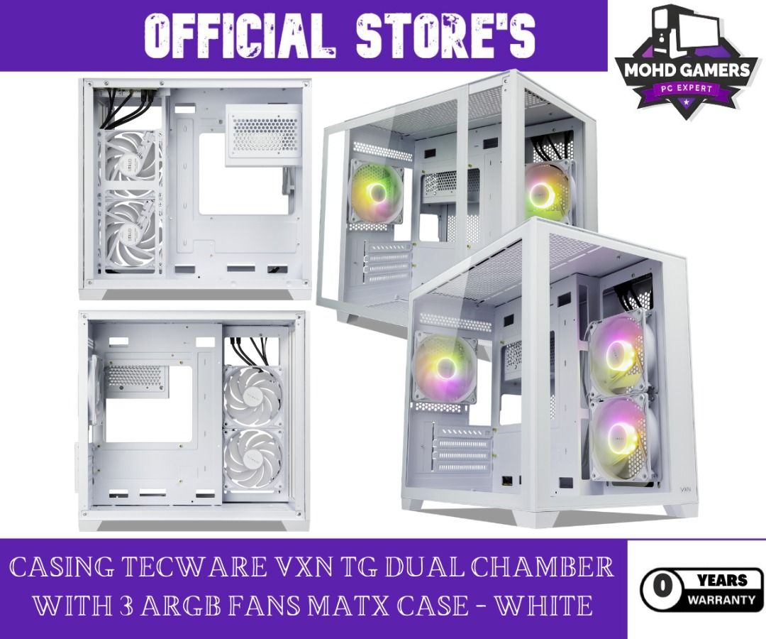 CASING TECWARE VXN V2 TG ARGB COMPACT DUAL CHAMBER MATX - WHITE ...