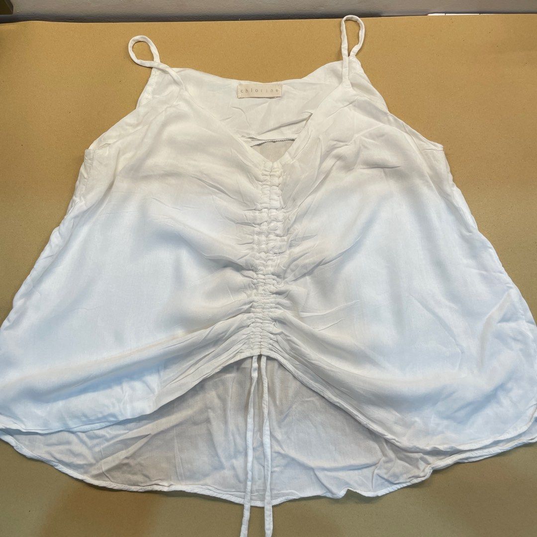 chlorine scrunched tank top, Fesyen Wanita, Pakaian Wanita, Atasan di Carousell