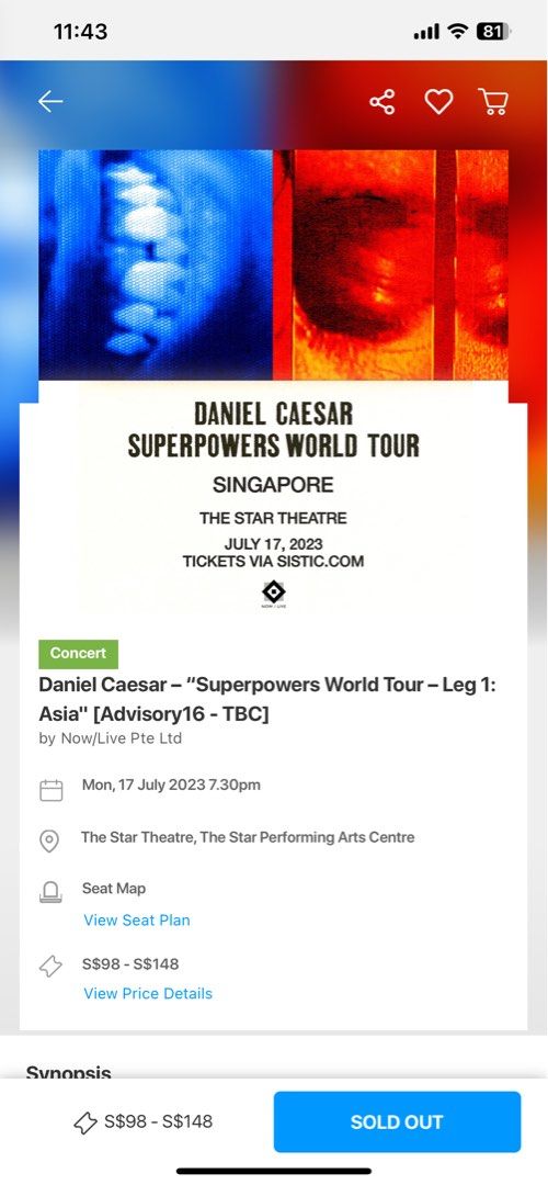 (Original Price) X1 Daniel Caesar Superpowers World Tour CAT1, Tickets & Vouchers, Event Tickets ...