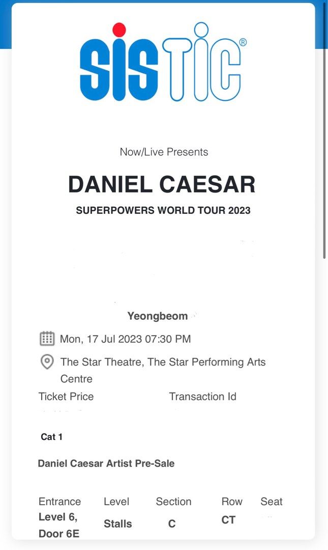 (Original Price) X1 Daniel Caesar Superpowers World Tour CAT1, Tickets ...