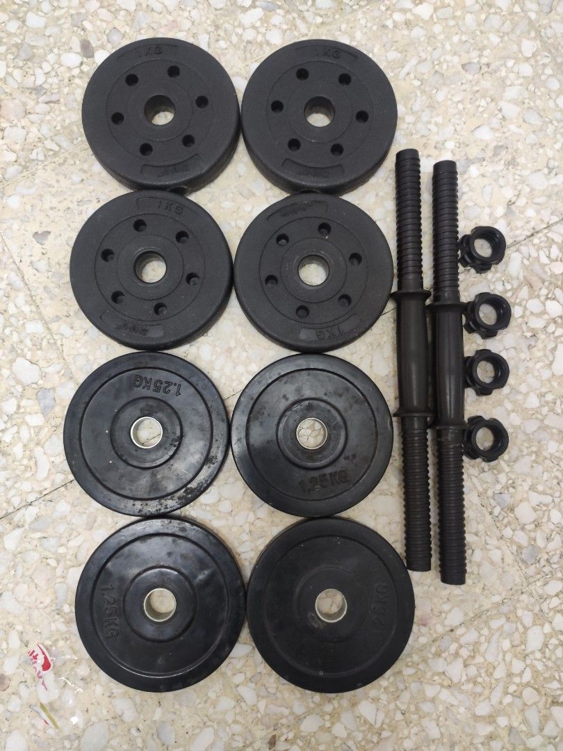 Dumbbell set with 2 extra weights.8 X 1.25 and 2 X 1.5, Sports ...