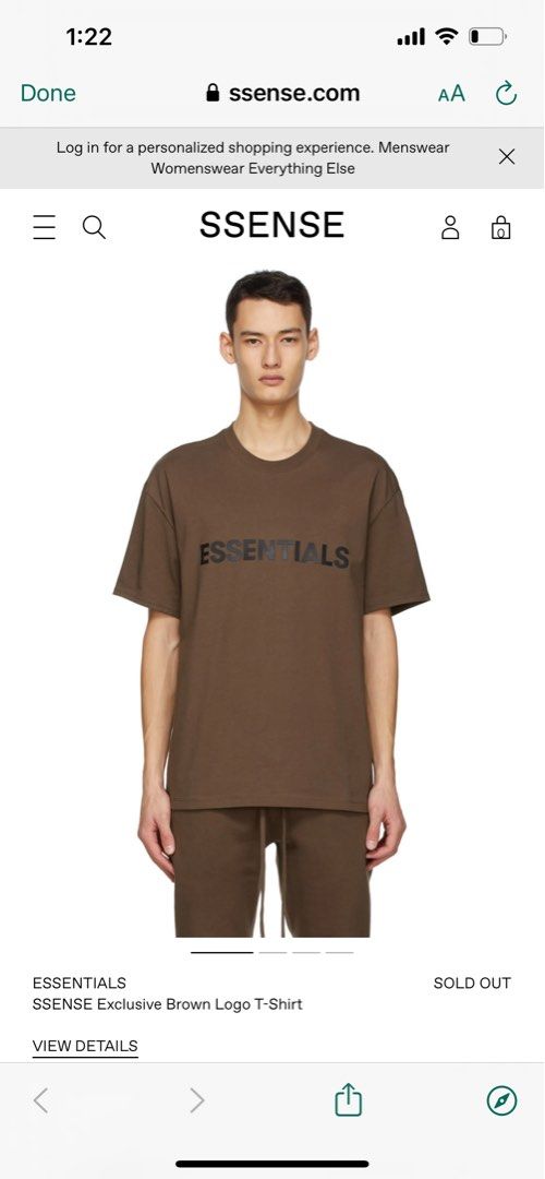 ESSENTIALS SSENSE exclusive brown logo tshirt, Men's Fashion, Tops ...