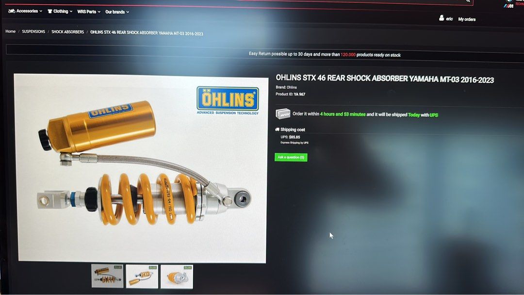 Ohlins STX Suspension YA967- Yamaha R25/R3/MT3 (2016 to 2023 ...