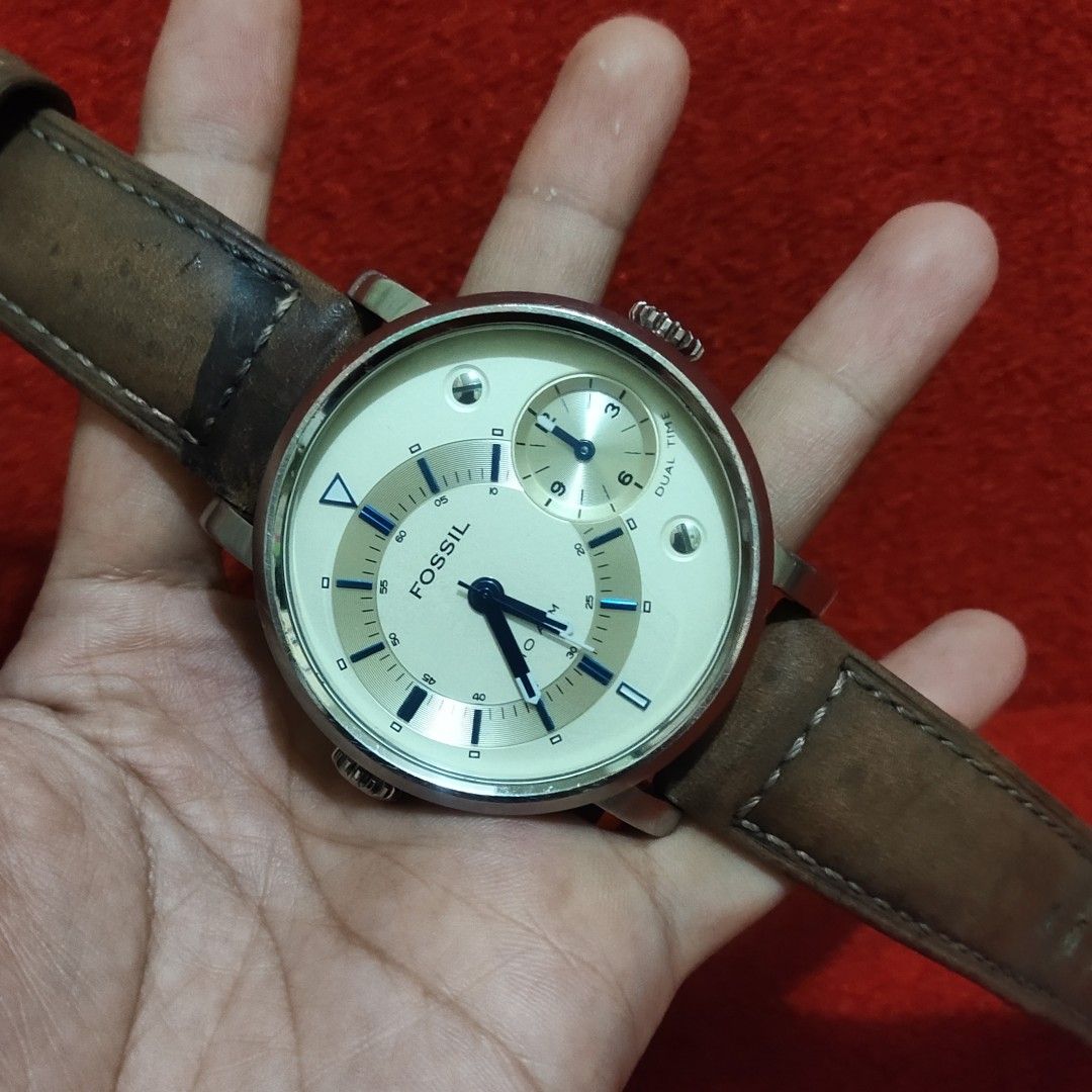 Jam pria fossil dual time authentic, Fesyen Pria, Jam Tangan di Carousell