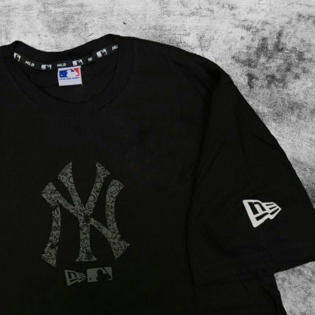 Kaos MLB New York Yankees Big Logo Hitam, Fesyen Pria, Pakaian , Atasan ...