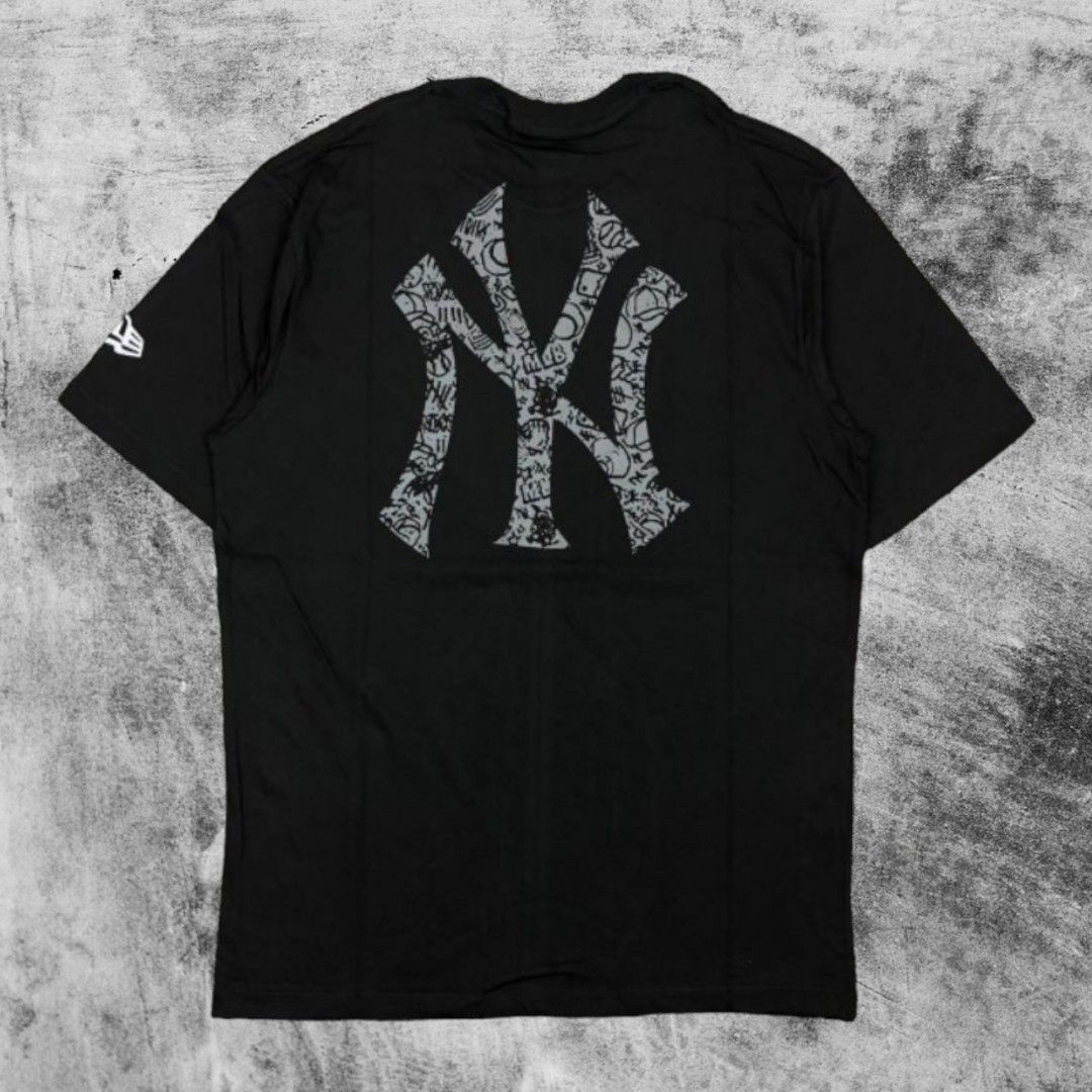 Kaos MLB New York Yankees Big Logo Hitam, Fesyen Pria, Pakaian , Atasan ...