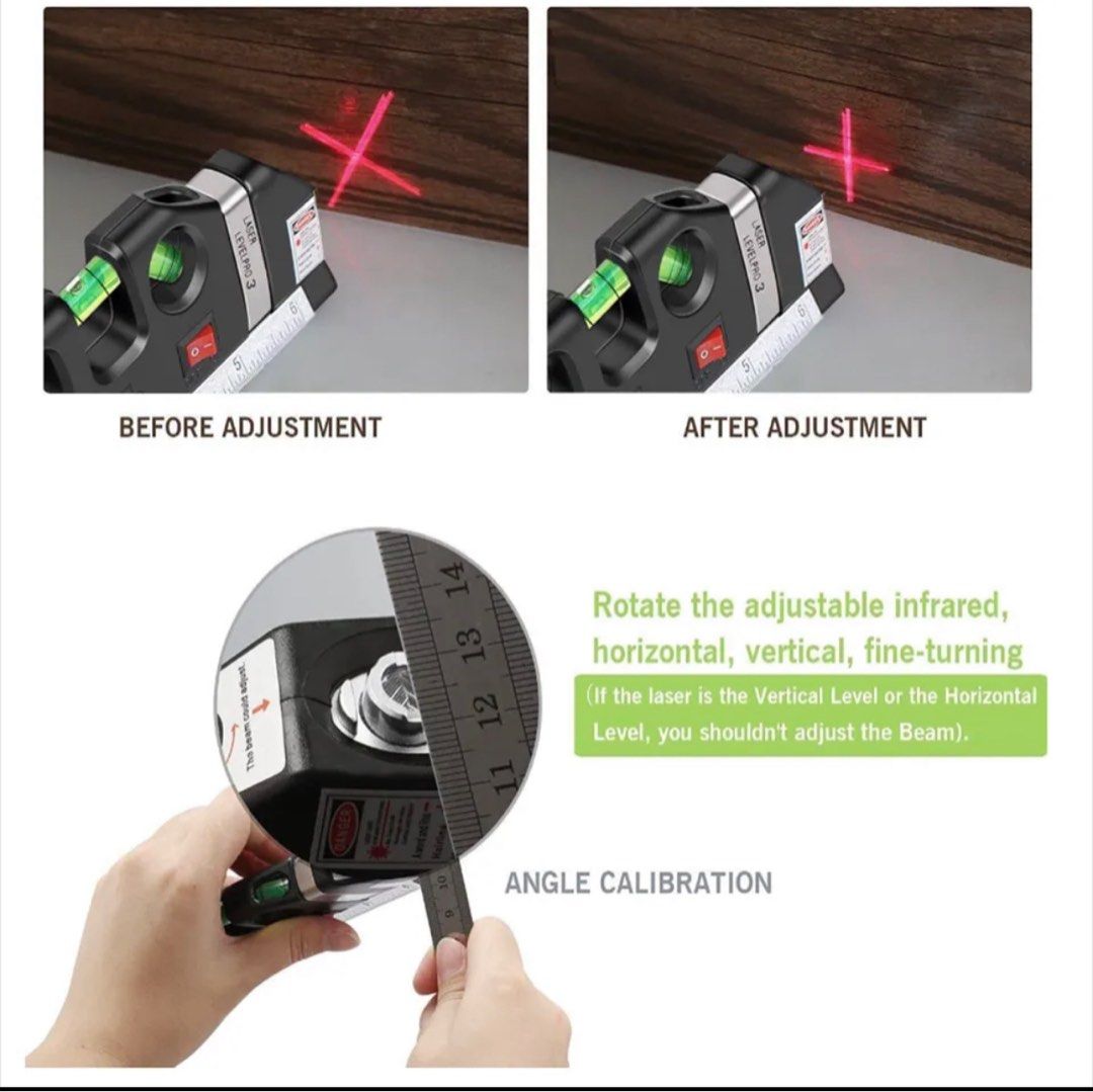 Laser Level Multipurpose Line Laser Leveler Tool Cross Line Lasers With 8FT 2.5M Standard ...