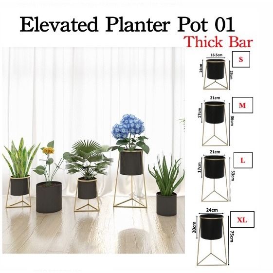 Metal Standing Planter Pot Vase Plant Stand Rack Gold Black White ...