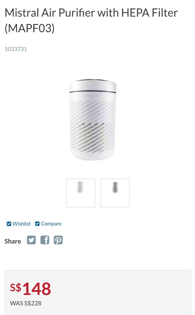 Mistral Air Purifier with HEPA Filter (MAPF03), TV & Home Appliances ...