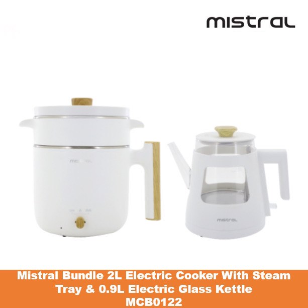 Mistral Bundle 2L Electric Cooker With Steam Tray & 0.9L Electric Glass ...