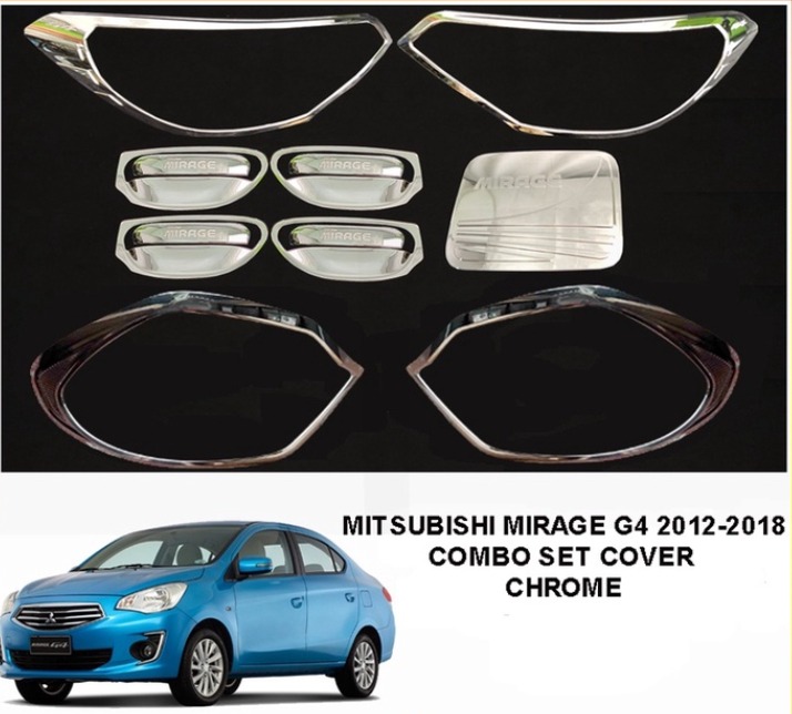 Mitsubishi Mirage G4 2012 to 2018 Garnish Combo set cover chrome on ...