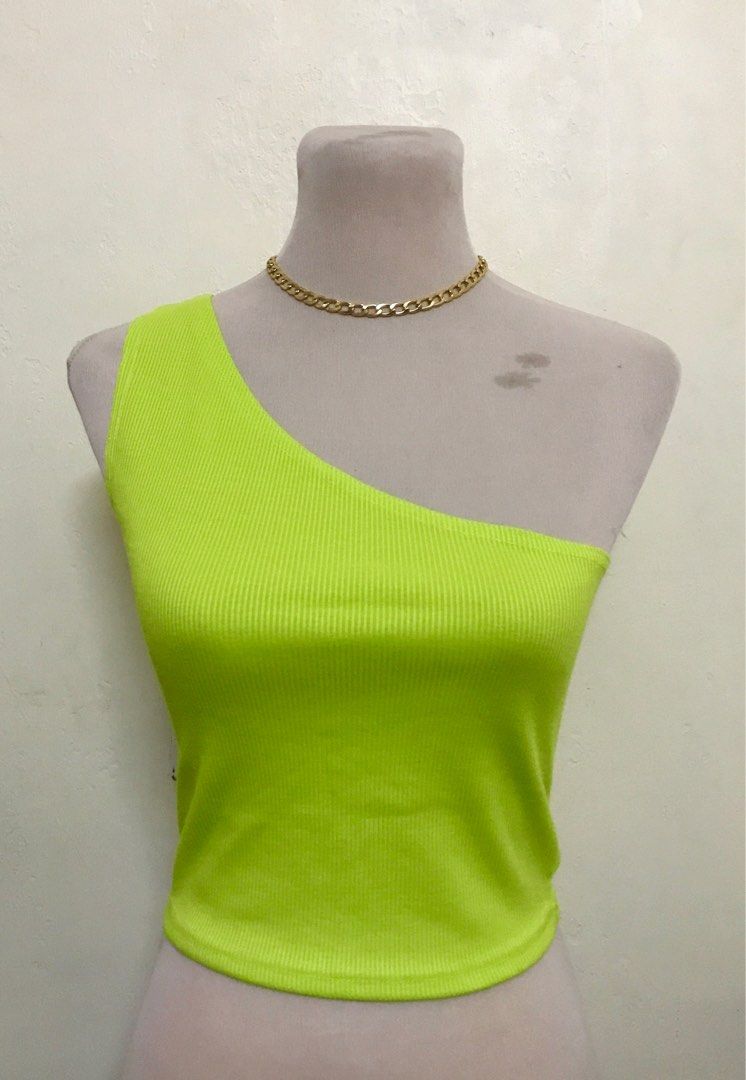 Neon Green One Shoulder Top on Carousell