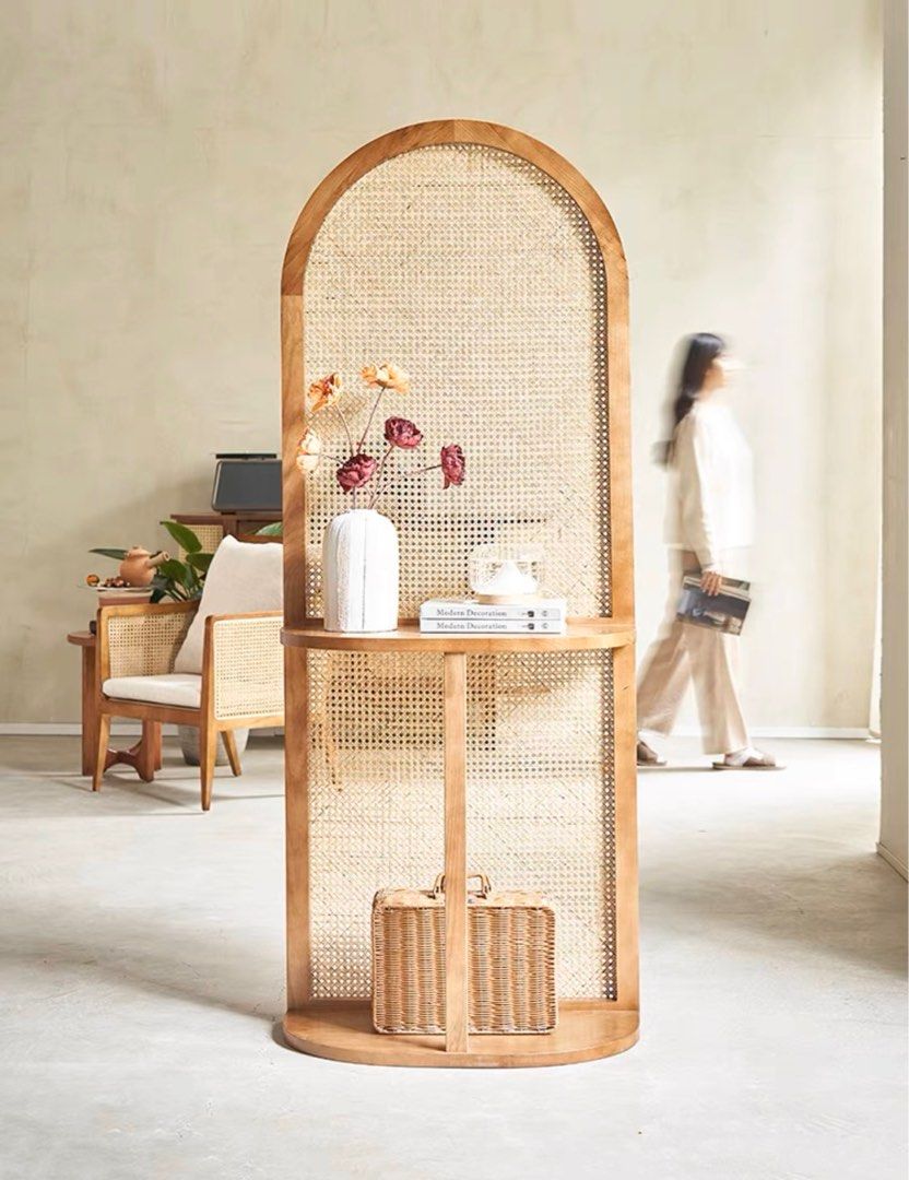Nordic rattan screen partition shelf- home porch shelf living room ...