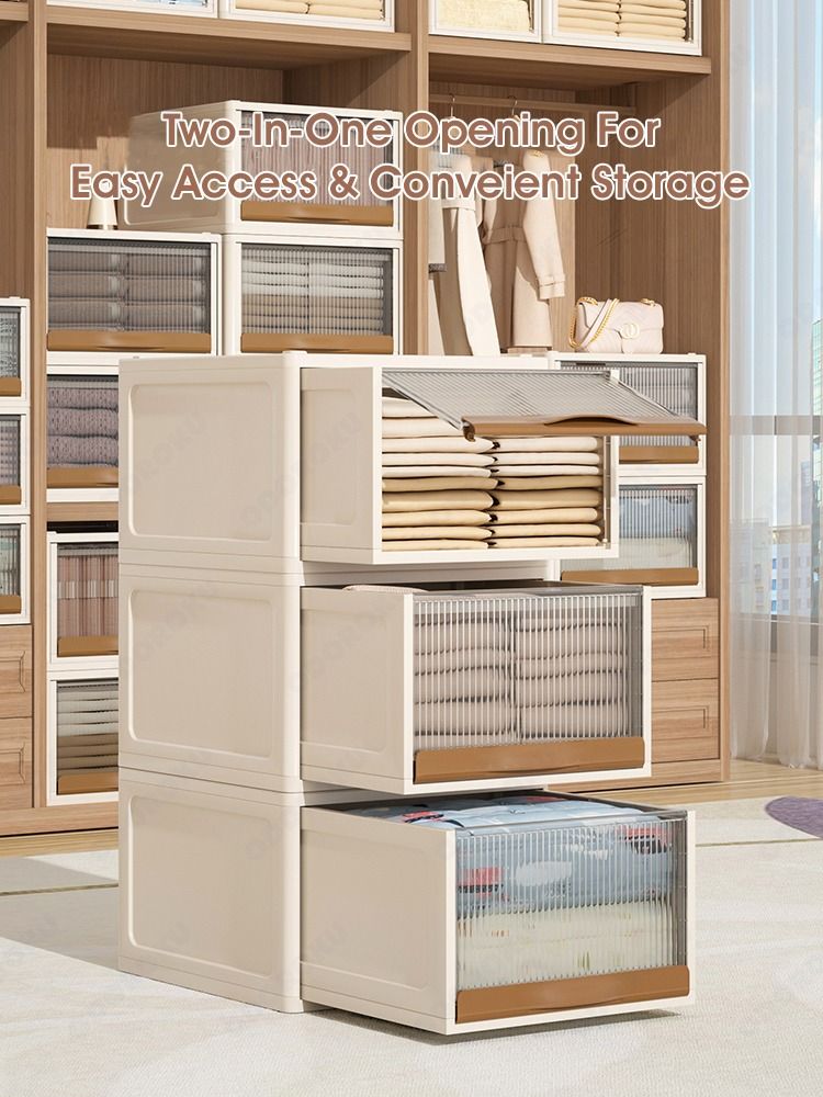 ODOROKU 2 In 1 Opening Stackable Wardrobe Storage Container Bins with ...