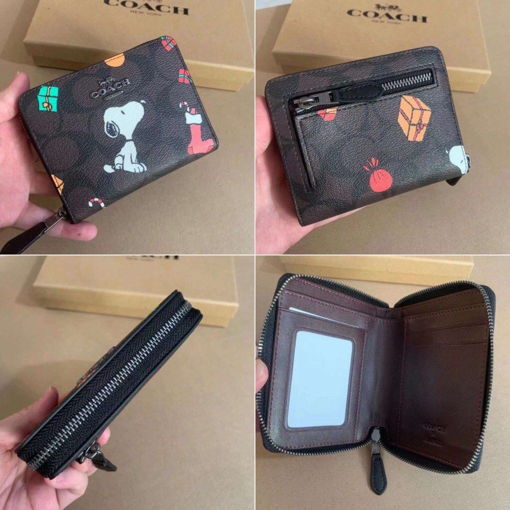 Original Coach Snoopy Peanut Signature Canvas Short Wallet, Women's ...