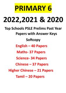 Actual Standard / Foundation PSLE Past Year Papers 20 22 to 2020 PSLE ...