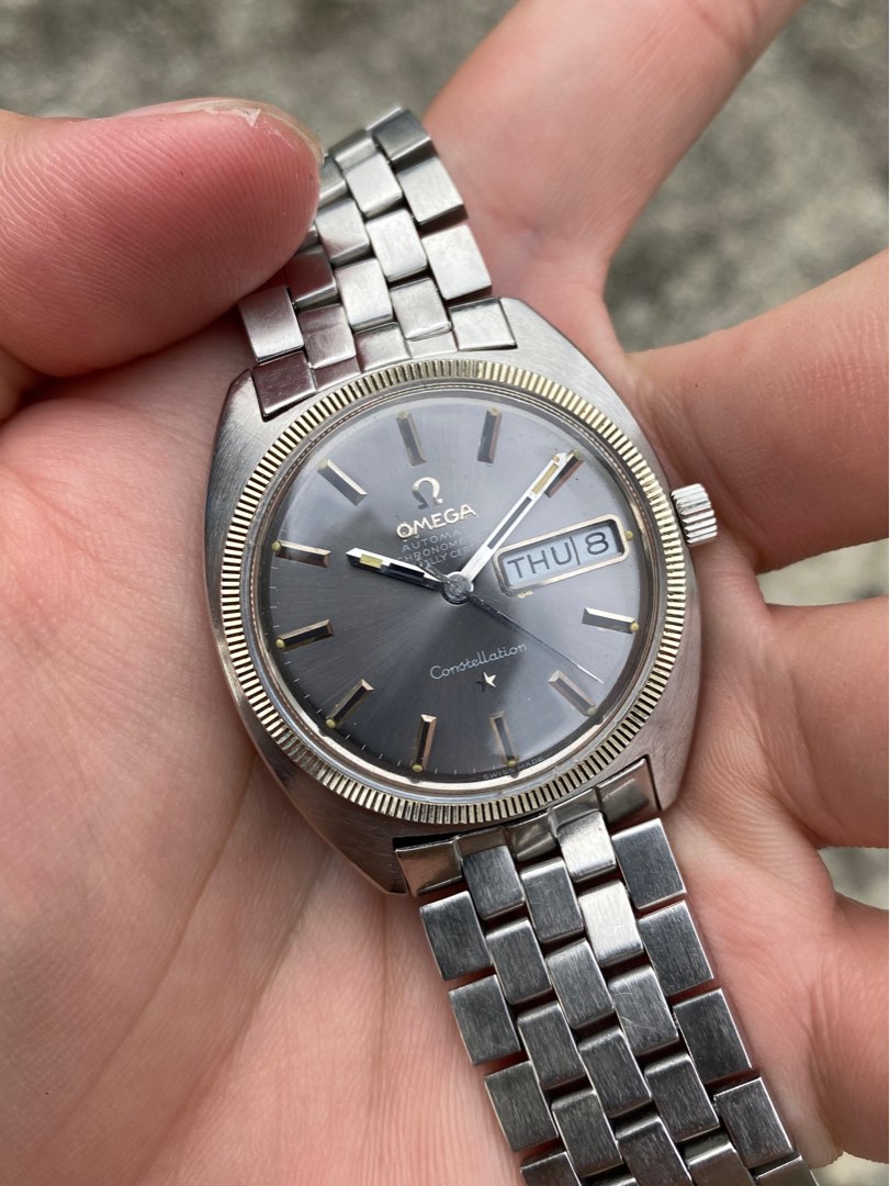 Rare Omega Constellation Grey “Ghost” Dial 18k White Gold Fluted Bezel ...