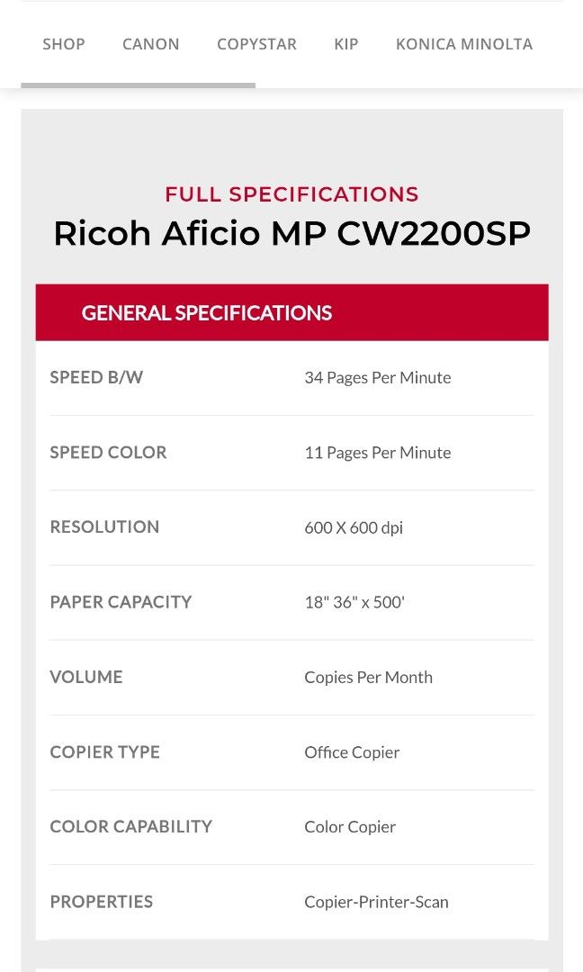 Ricoh MP CW2200SP Colour wide format multifunction printer, Computers ...