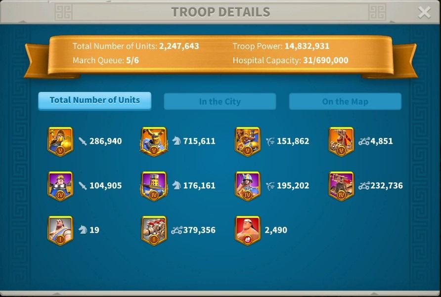 Rise of Kingdom (ROK) VIP 16 with VIP Support (Cav focus) + 6 Farm Acc ...