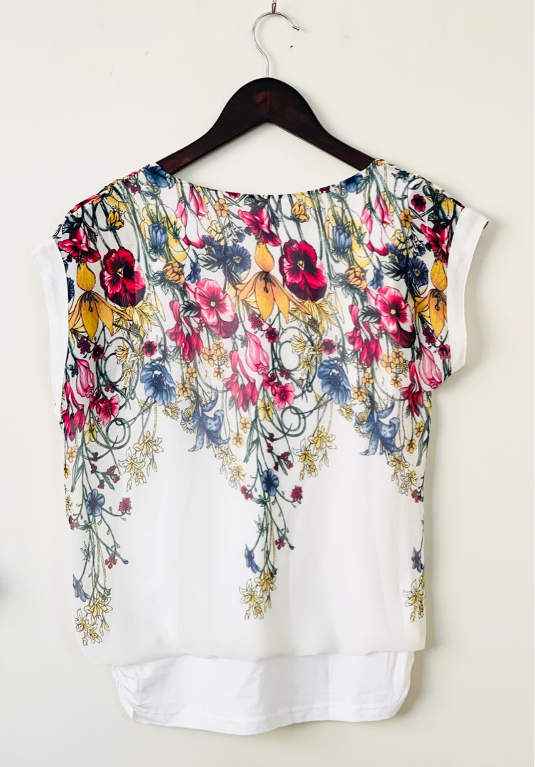 SAMLIN Ladies Floral Halloween White Sleeveless Blouse Top, Women's ...