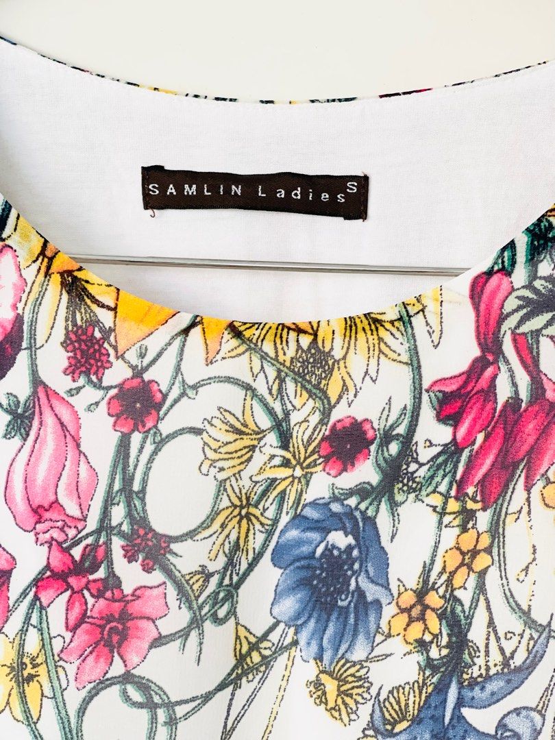 SAMLIN Ladies Floral Halloween White Sleeveless Blouse Top, Women's ...