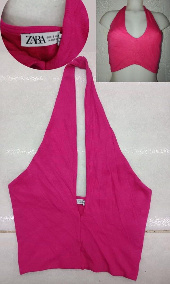 ZARA HOT PINK CROSSOVER HALTER TOP on Carousell