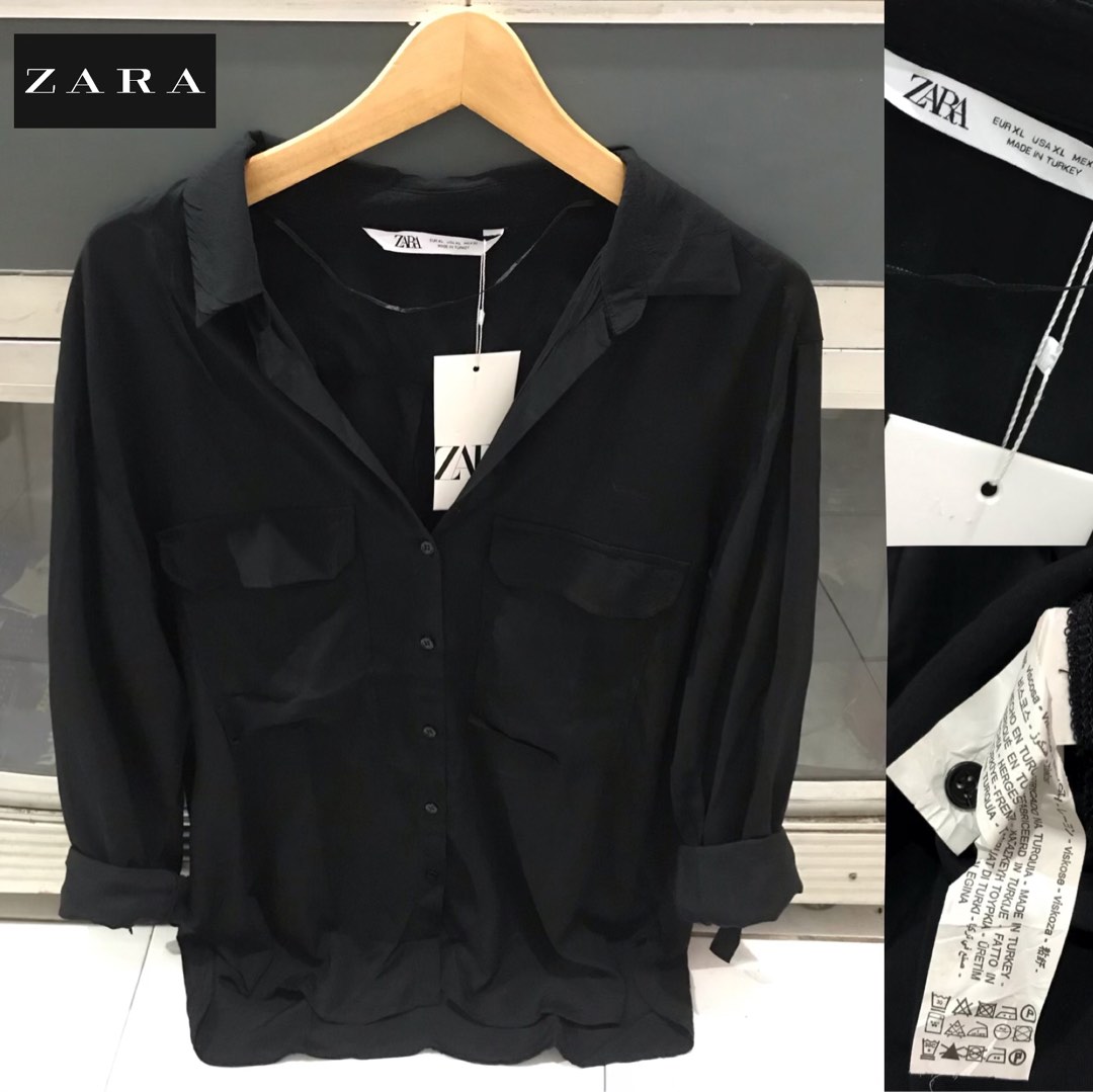 ZARA kemeja Oversize vneck black // ZARA made in turkey, Barang Mewah ...