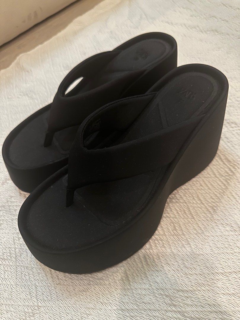 Zara neoprene wedge sandals, Women's Fashion, Footwear, Wedges on Carousell