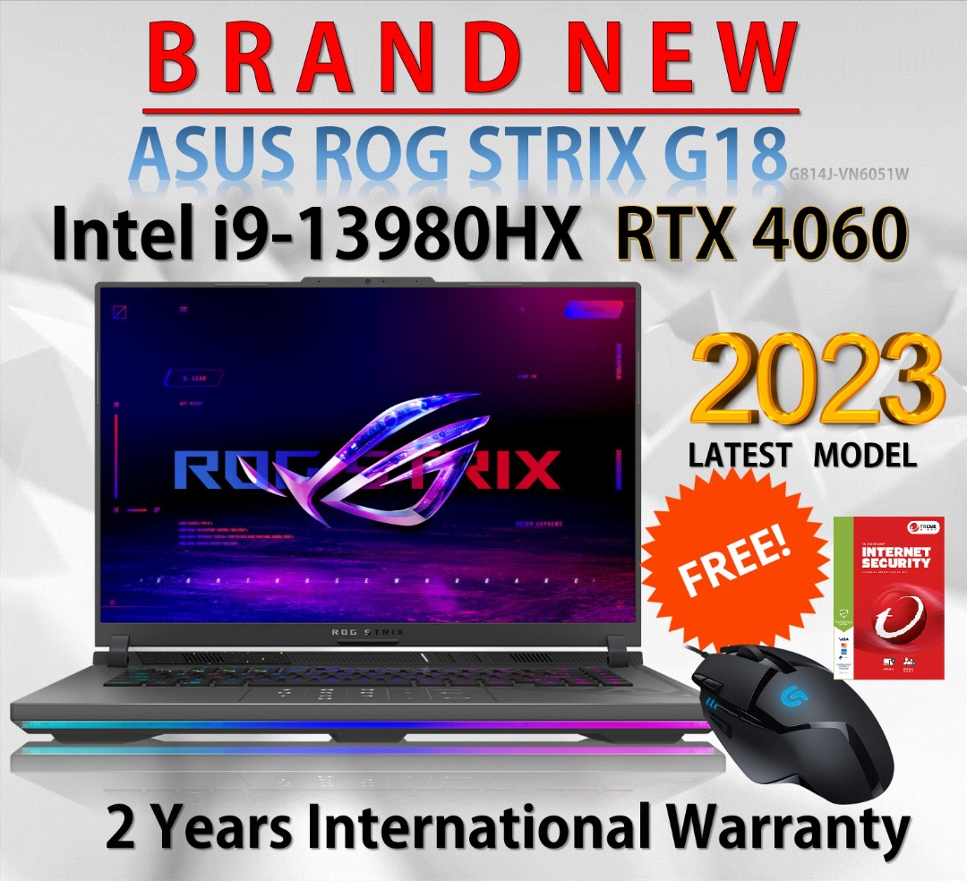 2023 ASUS ROG Strix G18 ( Intel i9-13980HX, RTX 4060, 16GB DDR5 RAM, 18-inch WQXGA QHD+ 240Hz ...