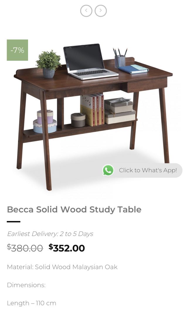 Becca Solid Wood Study Table, Furniture & Home Living, Furniture, Tables & Sets on Carousell